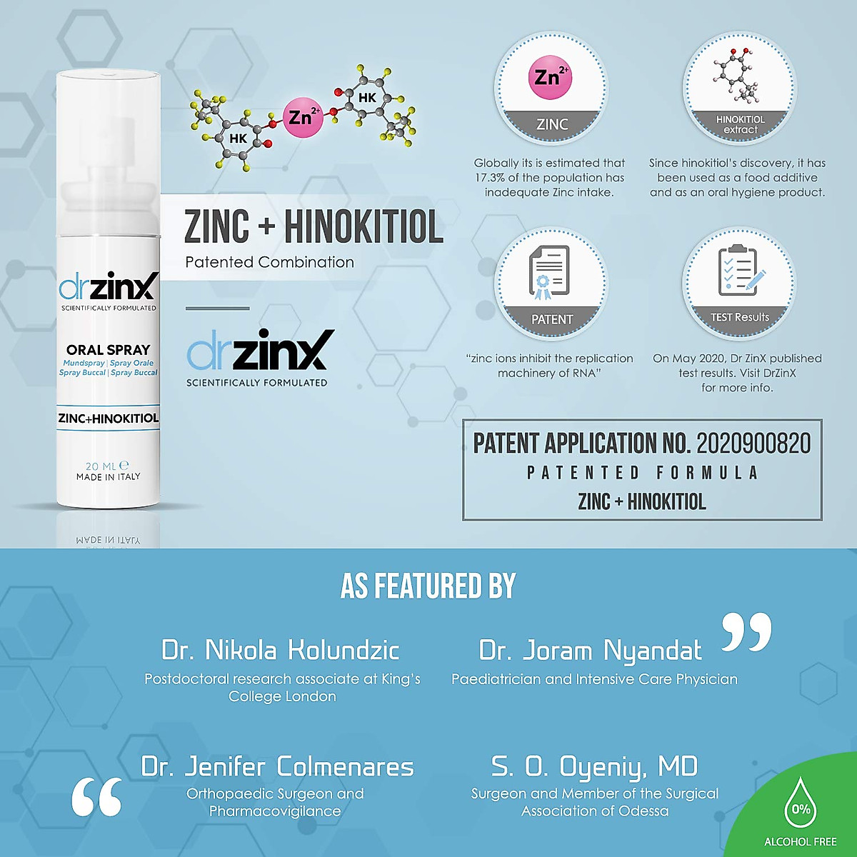 Dr ZinX Bad Breath Treatment, Long Lasting Vegan Zinc Spray, Breath Freshener, Hydrating Oral & Throat Spray with Zinc and Hinokitiol + Peppermint, Alcohol Free 200+ Sprays