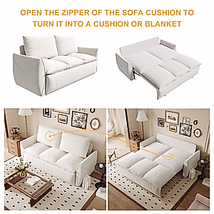 70.9" Convertible Queen Size Sleeper Sofa Bed, Folding Futon Loveseat Pull Out Couch Modern Hydraulic System Pullout Sofabed Cloud Daybed with Detachable Cushions for Living Room Office Apartment