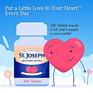 St. Joseph Aspirin Pain Reliever (NSAID) 81mg, Enteric Safety Coated, Adult Low Dose Regimen, 365 ct (1 Year Supply)