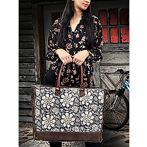 Ruzioon Upcycled Canvas & Cowhide Hand Bag, Canvas & Cowhide Weekender Bag, Canvas Tote Bag, Canvas Shoulder Bag for Women’s