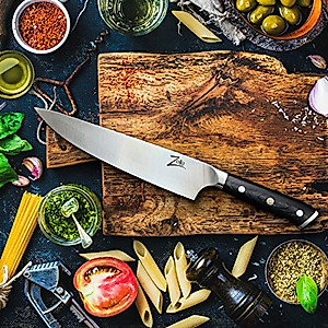 Zelite Infinity Chef Knife 10 Inch, Chefs Knife, Kitchen Knife, Chef's Knives, Chef Knives, Sharp Knife, Vegetable Knife - German High Carbon Stainless Steel - Pakkawood Handle - Leather Sheath