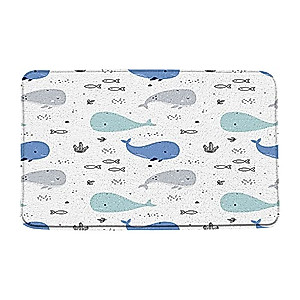 DSMEUE 4 Piece Shower Curtain Sets with Rugs,Cartoon Whale Blue Gray Tropical Fish Seaweed Funny Sealife Boys Girls 70" x 70" Bathroom Curtain and 17.8"x29.5" Bath Mat,Toilet Cover, U-Shaped