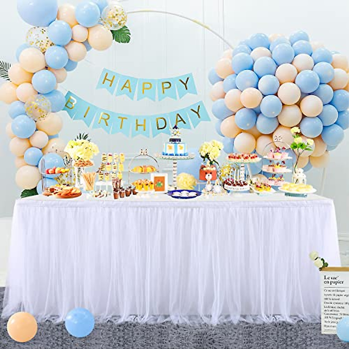 6ft White Tulle Table Skirt for Rectangle or Round Tables Tutu Table Skirt White Ruffle Table Cloth for Wedding Bridal Shower Baptism Birthday Party Christening Banquet Table Decorations(L6(ft)H 30in)