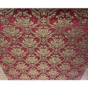 Damask Tapestry Chenille Fabric - Upholstery Fabric, 60" Width - Sold by The Yard (Dark Red/Gold)
