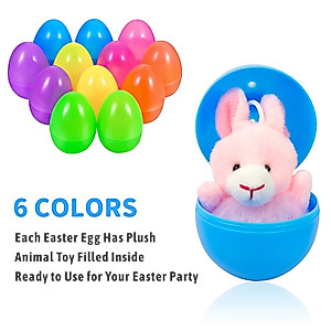 Evoio 16 Pack Easter Eggs with Plush Animals, Easter Eggs Filled with Mini Stuffed Animal Plush Toys for Kids, Toddler, Easter Egg Hunts, Basket Stuffers, Easter Party Favor Classroom Prize