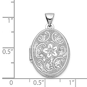 IceCarats 14K White Gold Oval Flower Personalized Photo Locket Necklace Charm Pendant 28.1mm x 17mm Only