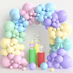Pastel Balloon Garland Arch Kit, 120pcs Macaron Color Rainbow Party Balloons for Baby Shower Birthday Party Decorations