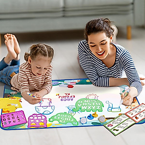 bemece Water Doodle Mat, Aqua Painting Drawing Mat, Mess Free Learning Toy Mat Early Education Gifts for Kids ChildrenToddlers Aged 3 4 5 6 7 Years Old