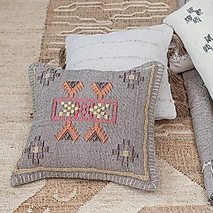 Creative Co-Op Handwoven Cotton Throw Geometric Embroidery, Multicolor Pillow, Multi