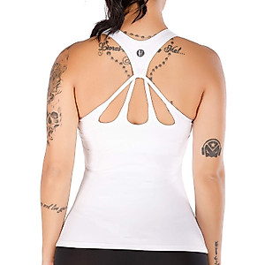 RUNNING GIRL Tank Top for Women, Workout Ribbed White Sports Bra Racerback Long Tank Tops Loose Fit Plus Size(BX2356 White, CN:L,US:M)