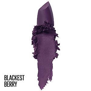 Maybelline Color Sensational Lipstick, Lip Makeup, Matte Finish, Hydrating Lipstick, Nude, Pink, Red, Plum Lip Color, Blackest Berry, 0.15 oz; (Packaging May Vary)