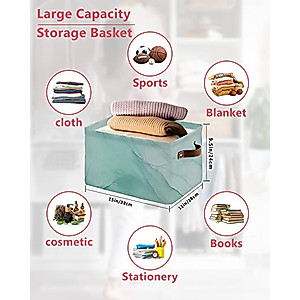 Large Storage Baskets Bins Green Marble Collapsible Storage Box Laundry Organizer for Closet Shelf Nursery Kids Bedroom Aqua Nature Stone Agate