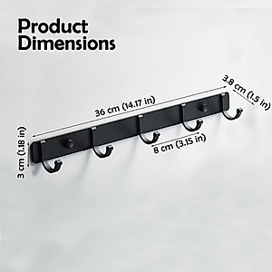 ROZZWILD Hook Rack 5 Hooks Wall Mounted Set of 2 Adhesive & Screw in Heavy Duty Aluminum Alloy Coat Rack Bag Hanging Holder Hat Bracket Key Hanger Towel Rack for Entryway Kitchen Bathroom Laundry