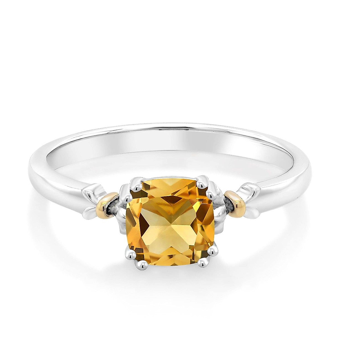 Gem Stone King 925 Sterling Silver and 10K Yellow Gold 6MM Cushion Cut Gemstone Birthstone Engagement Ring | Wedding Anniversary Promise Ring For Women | Available In Size 5, 6, 7, 8, 9