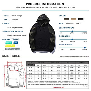 AOTORR Men's Pullover Camouflage Fleece Hoodies Long Sleeve Contrast Color Military Sweatshirt with Pocket Black XXL