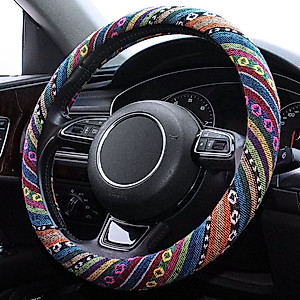 Limsas Boho Steering Wheel Cover Elastic Microfiber for Women, Universal Fit 15 inch Car SUV, Hippie Style Protector Cover, Anti-Slip, Breathable, Absorbing Sweat - 01