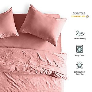 COTTONNEST 100% Washed Cotton Duvet Cover King Size -Soft Breathable Comforter Cover with Zipper Closure, Rosette