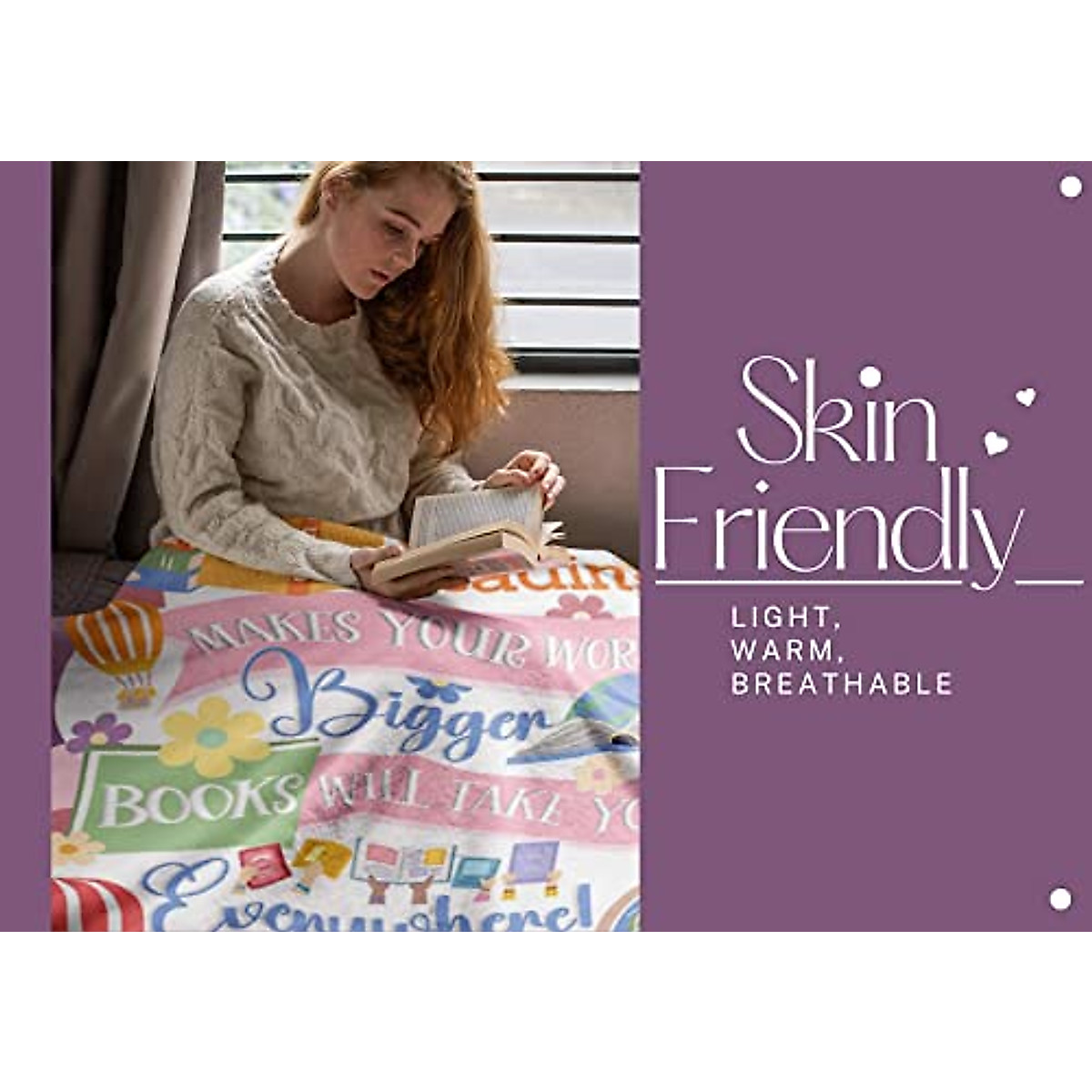 InnoBeta Book Lovers Throw Blanket - Flannel Blankets for Book Club, Bookish, Book Worm, Librarians as Reading Gifts, Reader Gifts for Christmas, Birthday - 50" x 65" - (Purple)