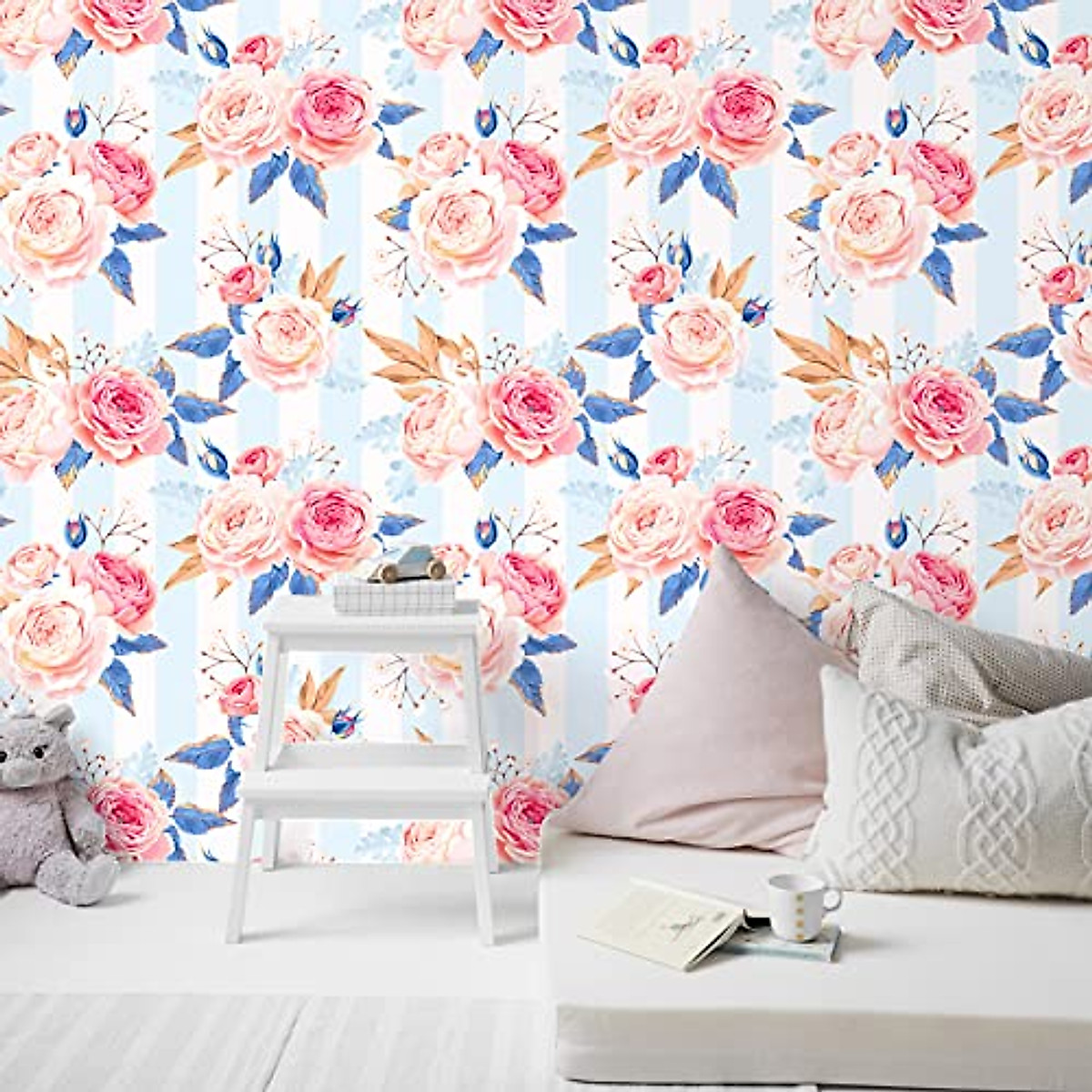 Yullpaper Pink Floral Wallpaper Peel and Stick Wallpaper Floral Contact Paper for Cabinets Walls Shelf Liner Peony Flower Wallpaper Botanical Wallpaper Removable Self Adhesive Wallpaper 17.5"x80"