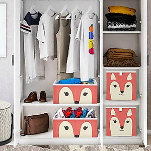 visesunny Funny Fox Animal Closet Baskets Storage Bins Fabric Baskets for Organizing Shelves Foldable Storage Cube Bins for Clothes, Toys, Baby Toiletry, Office Supply