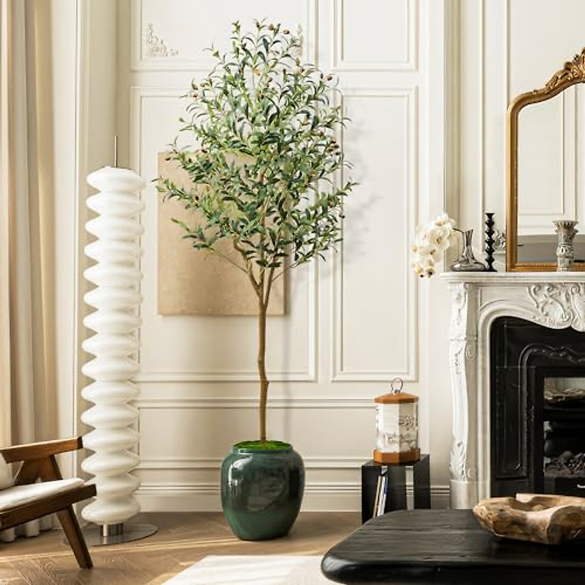 Guheake Artificial Olive Tree 6FT,Tall Faux Olive Tree with with Natural Wood Trunk and Lifelike Fruits, Fake Olive Tree for Home Office Living Room Decor Indoor