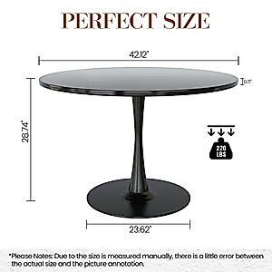 DKLGG Black Round, 42.1" Tulip Kitchen Dining 4-6 People with MDF Top & Pedestal Base, Mid-Century End Leisure Coffee Office Living Room Table