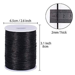 Tenn Well 2mm Satin Cord, 295 Feet Black Silky Rattail Nylon Cord for Jewelry Making, Macrame Bracelets, Necklaces, Beading, Arts and Crafts