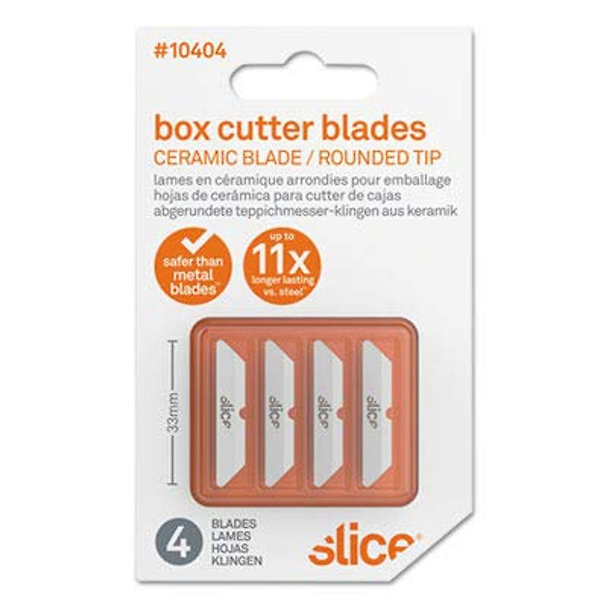 SLICE, INC. Safety Box Cutter Blades, Rounded Tip, Ceramic Zirconium Oxide, 4/Pack