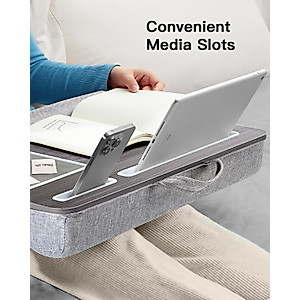 HUANUO Lap Desk - Fits up to 17 inches Laptop Desk, Built in Wrist Pad for Notebook, MacBook, Tablet, Lap Laptop Desk with Tablet, Pen & Phone Holder (Black Woodgrain)