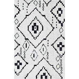 Unique Loom Morocco Collection Tribal, Southwestern, Bohemian Area Rug, 5' 0" x 8' 0", Ivory/Black
