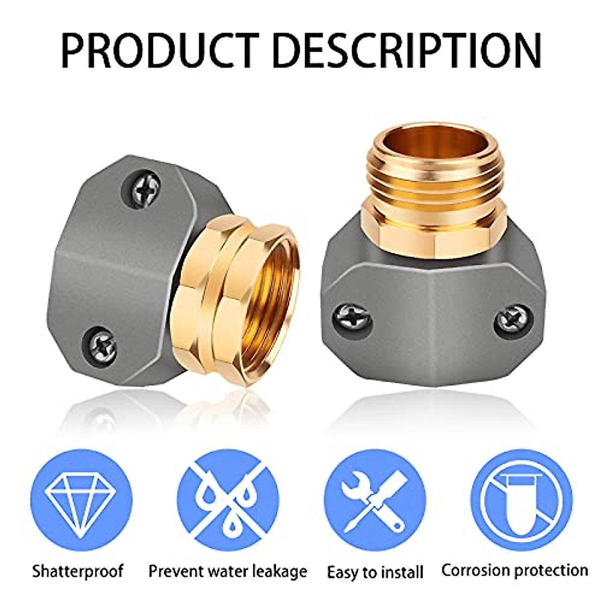 Jeeker Garden Hose Repair Kit, Zinc and Aluminum Male and Female Hose End, Suitable for 3/4 Inch and 5/8 Inch Garden Hoses (Female+Male)