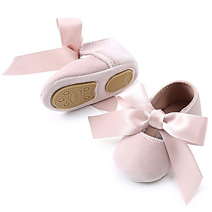 RVROVIC Baby Girls Mary Jane Flats Anti-Slip Rubber Sole Bow Toddler Princess Dress Shoes (4.33 inches (0-6 Months), 3-Beige)