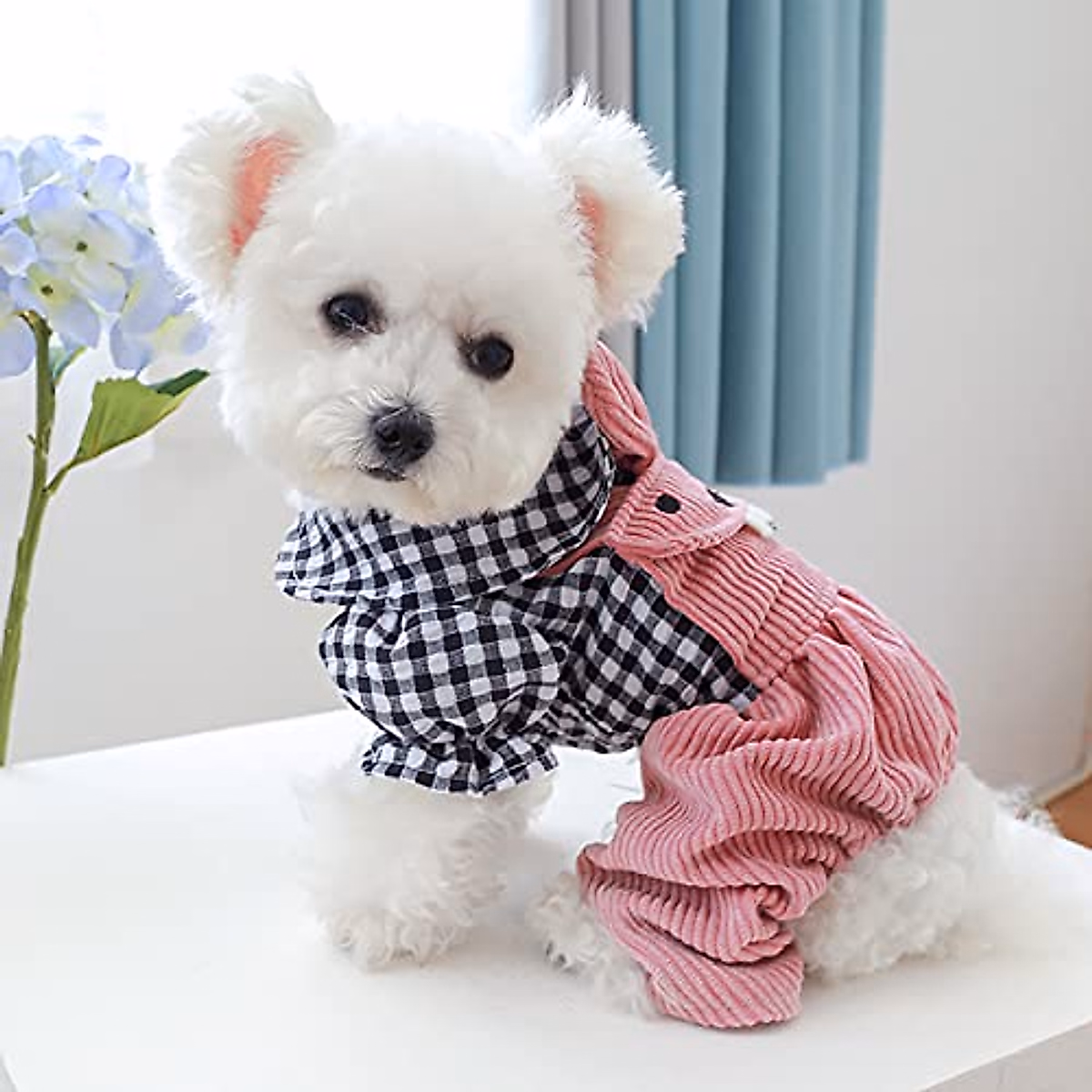 Pet Clothes for Medium Dogs Easter Pet Four Legged Overalls Autumn Winter Plaid Rabbit Teeth Warm Clothes