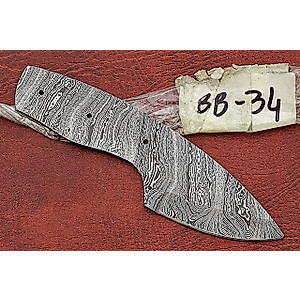 Knife Making Supplies Damascus Steel Blank Blade 6.5 inches Long Hand Forged Compact Skinning Knife, Spear Point Blade Pocket Knife with 3 Pin Hole, 2.5 inches Cutting Edge, 3.5" Scale Space