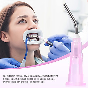 JMU 100Pcs Bent Dispensing Tips 18g, Blunt Tip Dispensing Needle, Dental Pre Bent Flow Dispensing Etch Tips, Disposable Oral Irrigation Needle Tips, Pink