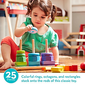 Melissa & Doug Geometric Stacker - Wooden Educational Toy & Deluxe Pounding Bench Wooden Toy with Mallet