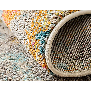Unique Loom Chromatic Collection Modern Rustic & Vibrant Abstract Area Rug for Any Home Décor, Rectangular 8' 0" x 10' 0", Beige/Blue