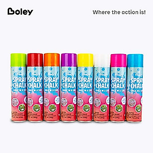 Boley Spray Chalk Paint - 8 Pk Washable Sidewalk Chalk Spray Paint Cans for Kids Ages 14 and Up