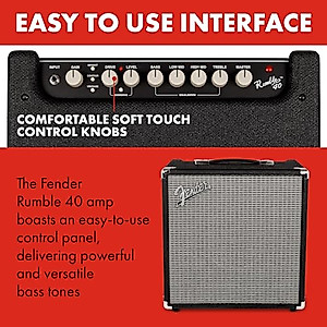 Fender Rumble 40 V3 Bass Amp for Bass Guitar, Bass Combo, 40 Watts, with 2-Year Warranty 8 Inch Speaker, with Overdrive Circuit and Mid-Scoop Contour Switch