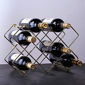 Drincarier 10 Bottle Wine Rack Freestanding Wine Rack,Wine Holder for Red White Wine Storage-Countertop Wine Rack-Metal Tabletop Wine Rack, Gold