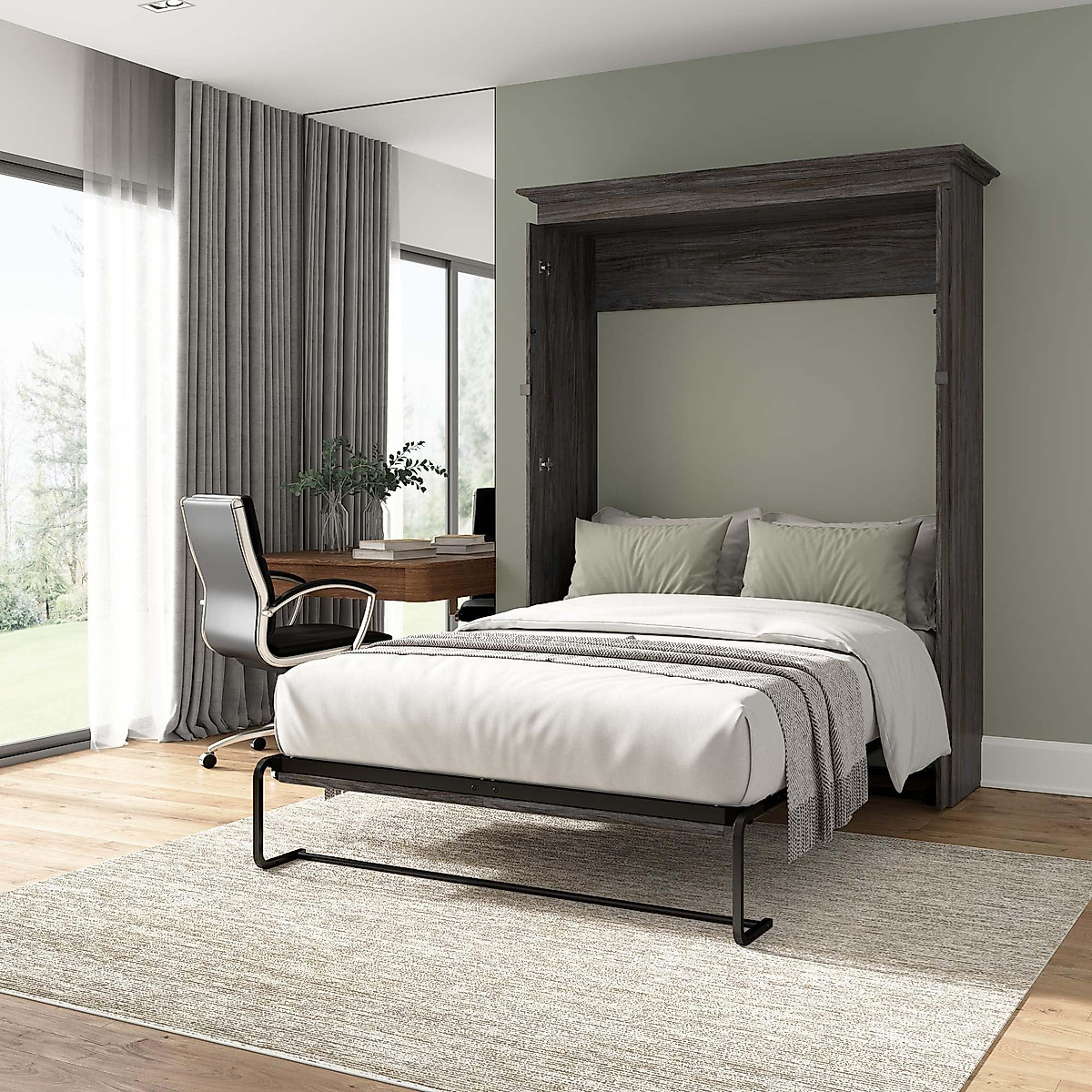 Bestar Versatile Murphy Bed in Walnut Gray, Sleeping Arrangement for Multipurpose Room, Full, Grey