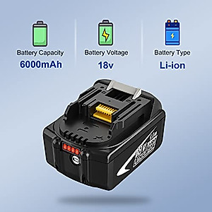 2Pack 18v BL1860B Replacement Battery 6.0Ah Compatible with Makita 18 Volt Battery Lithium ion BL1860 BL1850 BL1840 BL1830 BL1820 BL1815B LXT400 194204-1 with LED Indicator Cordless Power Tools