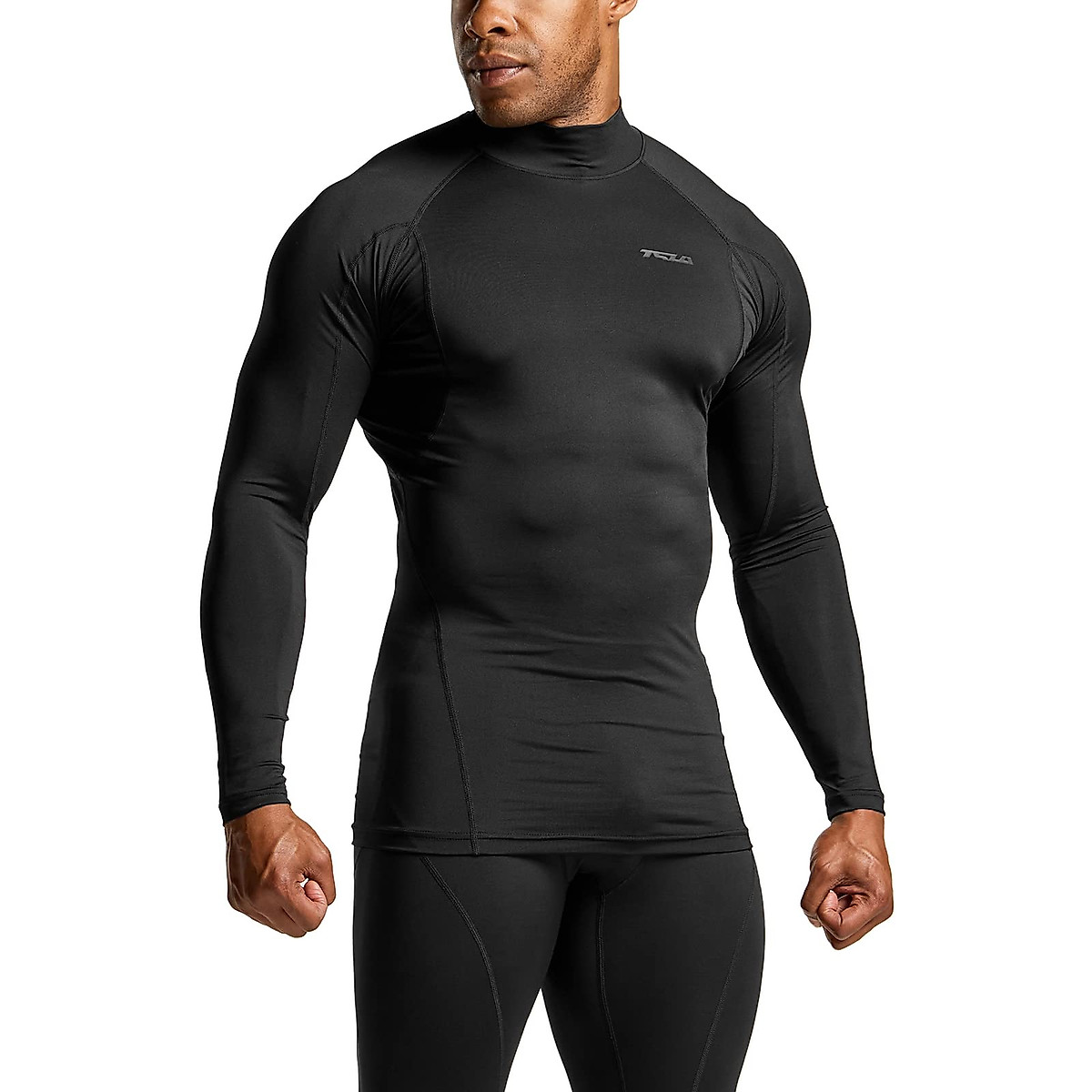 TSLA Men's UPF 50+ Mock Long Sleeve Compression Shirts, Athletic Workout Shirt, Base Layer for Water Sports, Athletic Mockneck Black, Small