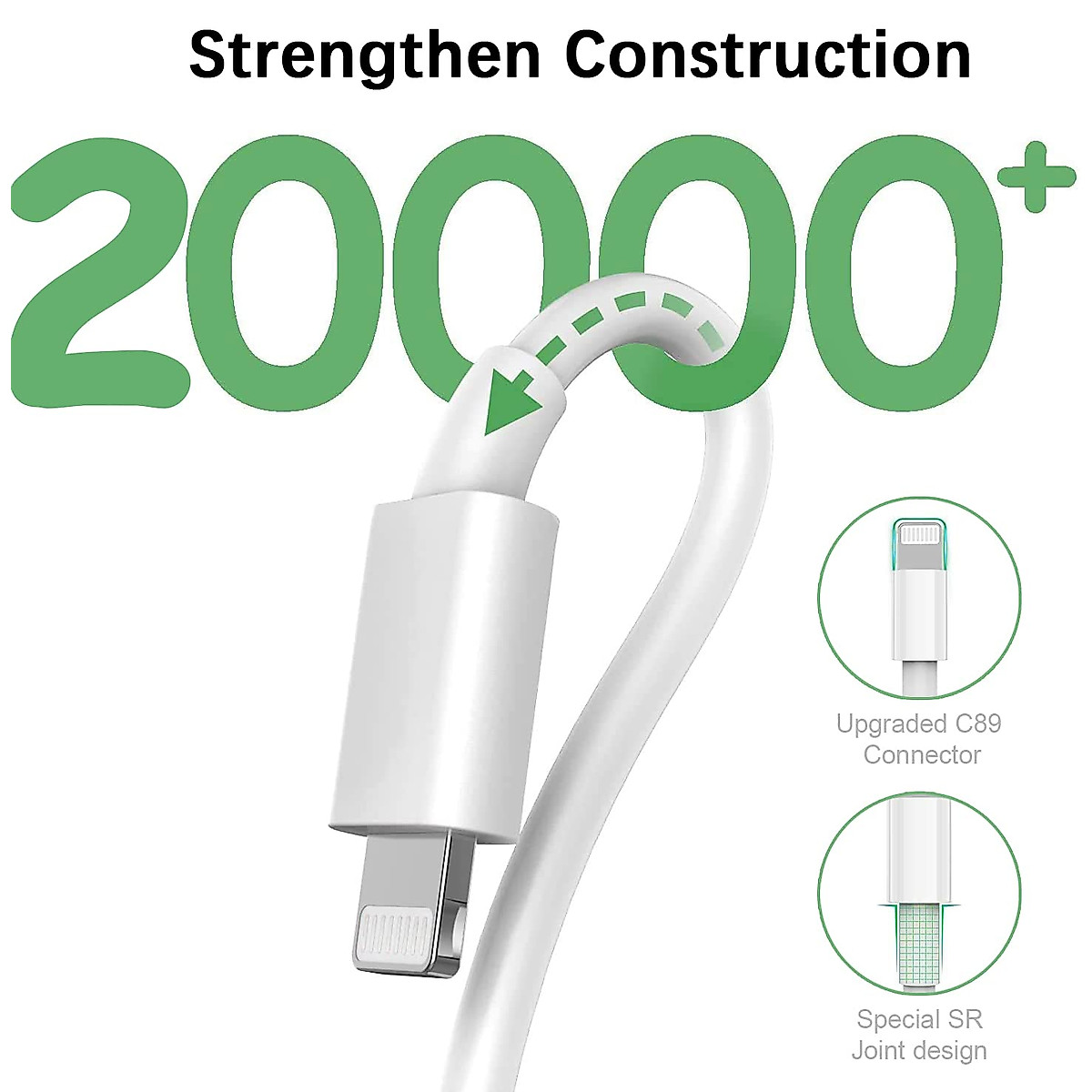 Marchpower iPhone 14 Charger Cord-3Pack 3ft 6ft 10ft MFi Certified Lightning Cable USB-A Fast Charging Cable Compatible with iPhone 13 12 11 Mini Pro Max SE X XS XR 8 7 6 Plus iPod iPad AirPods, White