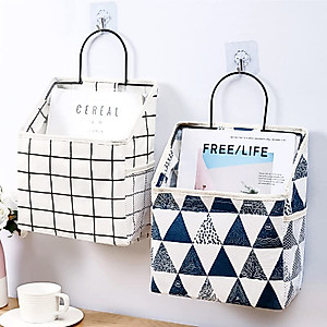 SOUJOY 4 Pack Wall Hanging Storage Bag, Fabric Hanging Organizer Caddy Bag, Linen Waterproof Wall Mounted Pocket for Bathroom, Bedroom, Kitchen