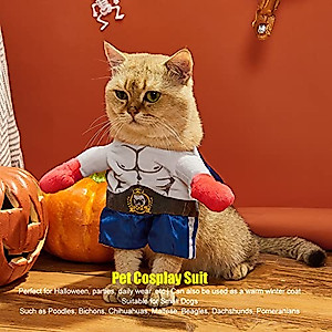 PENO Pet Halloween Costume, Stylish Dog Cosplay Clothes Boxing Clothes Exquisite Printing Cat Clothes for Parties