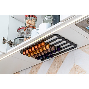 Demi's Home Adhesive Coffee Pod Holder for Nespresso Original Capsules (Measure Before Purchase) - Suitable to be Mounted Inside/Under the Cabinet or on the Wall (Black)