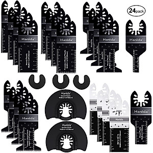 Hanida 24PCS Metal Wood Oscillating Multitool Blades Quick Release Oscillating Saw Blades Universal Multi Tool Blades Set Fit for Porter Cable Rockwell Ridgid Ryobi Milwaukee Dewalt Makita Bosch Fein…