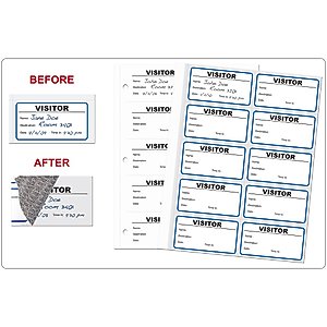 PDC Healthcare VPHA-1 Visitor Pass Form with Record Log Paper, Removable Visitor Name, 2 3 9/16" X 1 7/8", White with Blue (Pack of 1000)