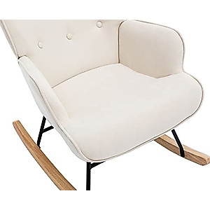 Wahson Glider Rocking Armchair with Tufted High Wingback Chenille Leisure Rocker Recliner Chair with Upholstered Comfy Cushion for Nursery/Indoor/Living Room/Bedroom, Beige